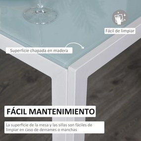 HOMCOM Jídelní Set s Táborem a 4 Židlemi, 5-Dílný Kuchyňský Nábytek, Obdélníkový Stůl s Temperovaným Sklem a Židle s Čalouněním z PU na Bílých Kovový…
