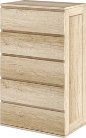 HOMCOM 5-zásuvková komoda do ložnice s moderním stylem a tichým uzavíracím mechanismem - 60 x 38 x 100 cm, Přírodní dřevo