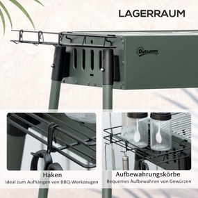 Outsunny Surový Gril z Nerezové Oceli BBQ Kouřák s Grilovací Mřížkou, Zahradní Gril pro BBQ Kempování, Terasu, Zahradu 94 x 39 x 70 cm