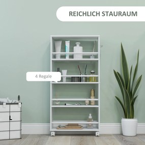 HOMCOM Vozík, úzký servírovací vozík se 4 policemi, úchyty, úložný vozík do kuchyně, obývacího pokoje, bílý, 45 x 15 x 91 cm | Aosom
