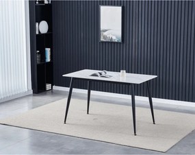 Stůl jídelní, deska slinutý kámen v imitaci matného mramoru, černé kovové nohy (130 x 70) cm
