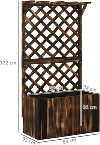 Outsunny Vyvýšený záhon, květináč s mříží, dřevěný květináč s treláží, zahradní mříž, 64 x 33 x 122 cm, vypálené dřevo