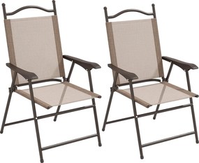 Outsunny Sada 2 Skládacích Zahradních Křesel, Venkovní Křesla s Opěrkami a Prodyšným Materiálem Sedáku, Hnědá | Aosom