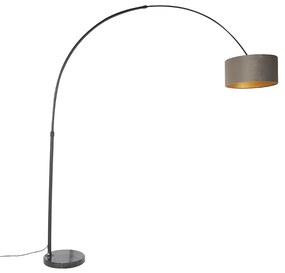 Oblouková lampa černá s sametovým stínítkem taupe se zlatem 50 cm - XXL