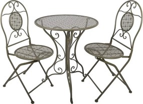 Zelený kovový zahradní Bistro set stůl a 2 židle - Ø 60*70 / 50*40*93 cm