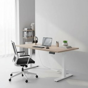 Výškově nastavitelný stůl OfficeTech C, 120 x 80 cm, bílá podnož, dub