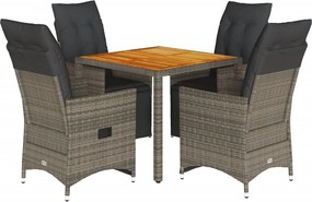5dílný zahradní bistro set s poduškami šedý polyratan 3276886