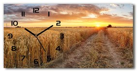 Wallmuralia Skleněné hodiny na stěnu tiché Pole pšenice 60x30 cm