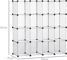 HOMCOM DIY kostkový policový systém 16 kostek úložný box plastová skříňka bílá 125x32x125cm ideální pro dětský pokoj a obývací pokoj | Aosom.de