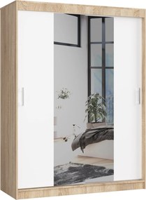 Šatní skříň posuvná se zrcadlem 150 cm dub sonoma/bílá