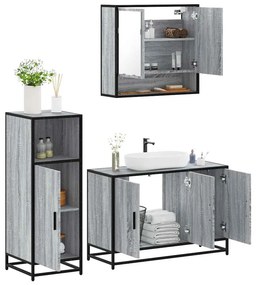 3dílný set koupelnového nábytku šedý sonoma kompozitní dřevo 3300983