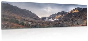 Obraz majestátní hory s jezerem - 150x50 cm