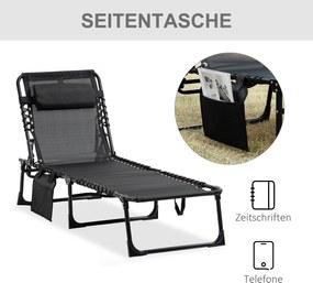 Outsunny Chaise longue skládací lehátko s nastavitelným opěradlem 5 poloh odnímatelná opěrka hlavy boční kapsa textilní potah ocelový rám 185 x 58 x …
