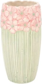 Růžovo-zelená váza s reliéfem květů Jane Flower - Ø 11*21 cm