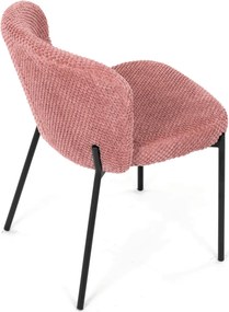 Jídelní židle BONEY - růžová bouclé látka / černé kovové nohy
