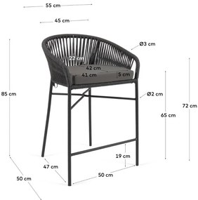 Černá pletená barová židle Kave Home Yanet 65 cm