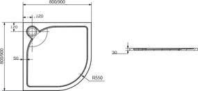 Mereo Mereo, Čtvrtkruhová sprchová vanička s oblým krytem sif., vč. sif., bez nožiček, litý mramor, CV15CS