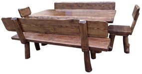 Dřevěný zahradní nábytek z masivu Obří Důl 2m pro 8 osob se 2 židlemi hnědý