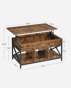 Zvedací konferenční stolek 50 × 100 × (49–62 cm), v hnědé a černé barvě