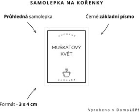 MUŠKÁTOVÝ KVĚT - Samolepka na kořenky 3 x 4 cm - DomaLEP varianta: PRŮHLEDNÁ - základní písmo