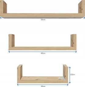Závěsná police EX3 Malý dub artisan sada 3ks polic