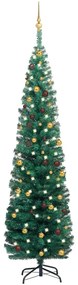Úzký umělý vánoční stromek s LED a sadou koulí zelený 210 cm,  3077805 HangarStore.cz