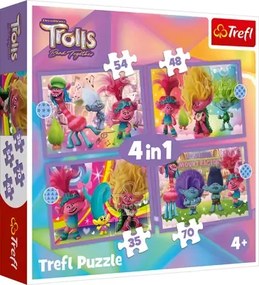 Trefl - Puzzle - Trollové 3: Barevné dobrodružství 4v1 / 35|48|54|70 /