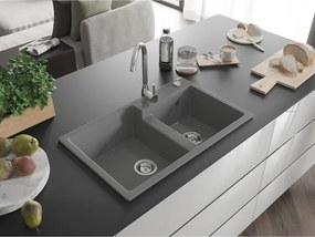 Mexen Tomas, granitový dřez 800x500x190 mm, 2-komorový, šedá, 6516802000-71