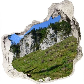 Wallmuralia Díra 3D ve zdi nálepka Štíty hor 75x75 cm