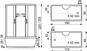 Aplomo Laguna 173x85x222 masážní sprchový box s vanou