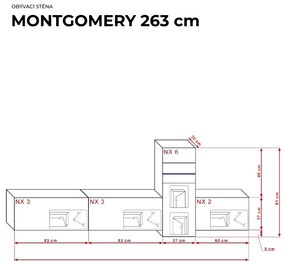 Ral Obývací stěna MONTGOMERY 4, 263 cm - Černý lesk