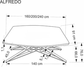 Rozkládací jídelní stůl Alfredo 160/240 cm bílý mramor/černý