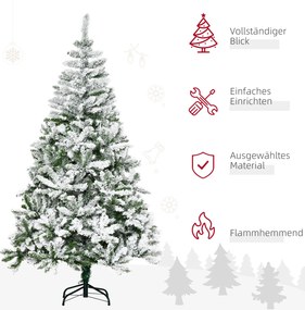 HOMCOM Umělý vánoční stromek, efekt sněhu, nehořlavý, pantová konstrukce, zelená/bílá 830-527V02GN