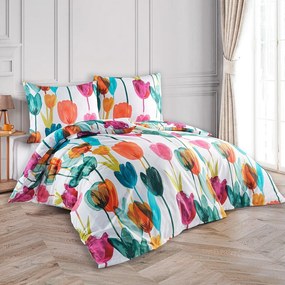 BedTex Saténové povlečení Tulipi, 140 x 200 cm, 70 x 90 cm, 140 x 200 cm, 70 x 90 cm