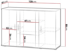 Prosklená komoda s LED bílým osvětlením KARA - bílá / lesklá bílá