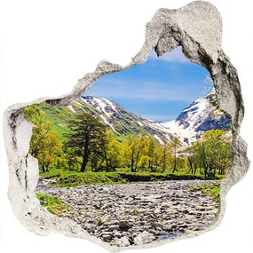Wallmuralia Díra 3D ve zdi nálepka Řeka v horách 75x75 cm