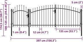 vidaXL Zahradní brána Woerden ocel 1,25 x 4 m [144363] Barva: Černá