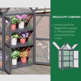 Outsunny Cold Frame Mini Greenhouse 3 Level Greenhouse Plant Bed with Hinged Roof Wooden Double Doors Natural 70,5 x 42 x 132 cm | Aosom