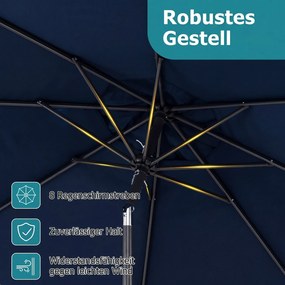 Costway Slunečník 270 cm s funkcí klikání a naklápění s 8 kovovými žebry, modrý