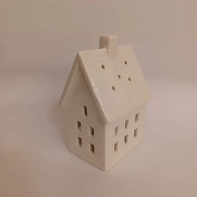 LED dekorace keramický domeček, 8,5 × 6,9 × 12,9 cm, teple bílá, 2× LR44