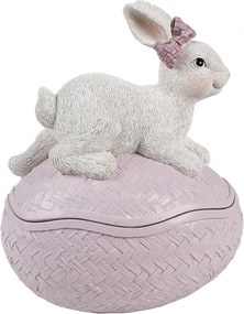 Dekorace šperkovnice králík s mašlí na růžovém vajíčku - 9*13*16 cm