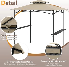 Costway Grilovací pavilon s dvojitou střechou a 2 bočními policemi a 6 – béžový
