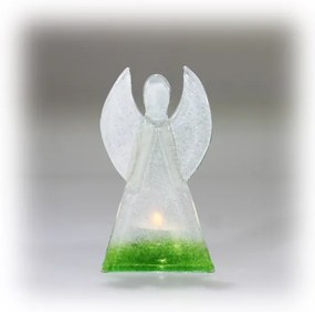 BDK-GLASS Skleněný svícen anděl 12cm - bílo-zelený