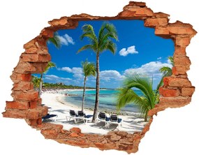 Wallmuralia Díra 3D ve zdi nálepka Maledivy pláž 90x70 cm