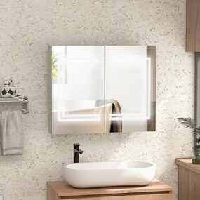 kleankin koupelnová skříňka se zrcadlem s LED osvětlením, 80 x 65 cm, koupelnová skříňka se zrcadlem, soft-close dveře, stmívatelná ve 3 barvách, nas…