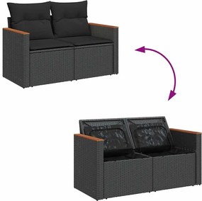 6dílná zahradní sestava s poduškami černá polyratan akácie 3327450
