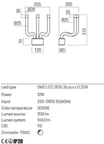 Redo Luxusní LED nástěnné svítidlo LUXOR, š.26cm Barva: Červená