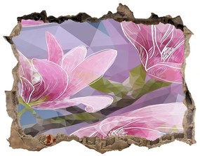 Wallmuralia 3D díra na zeď Růžová magnolie 95x64 cm