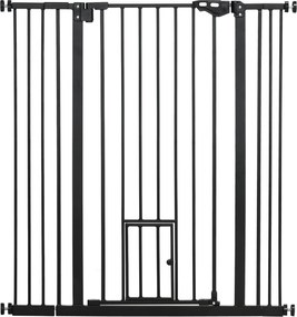 PawHut Bezpečnostní bariéra pro psy s 1 malými dveřmi 74-101x104,1 cm, rozšířitelná bariéra pro domácí zvířata s automatickým zámkovým systémem a dvoj
