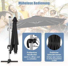 Costway Slunečník obdélníkový s klikou – 300 × 300 cm, černý